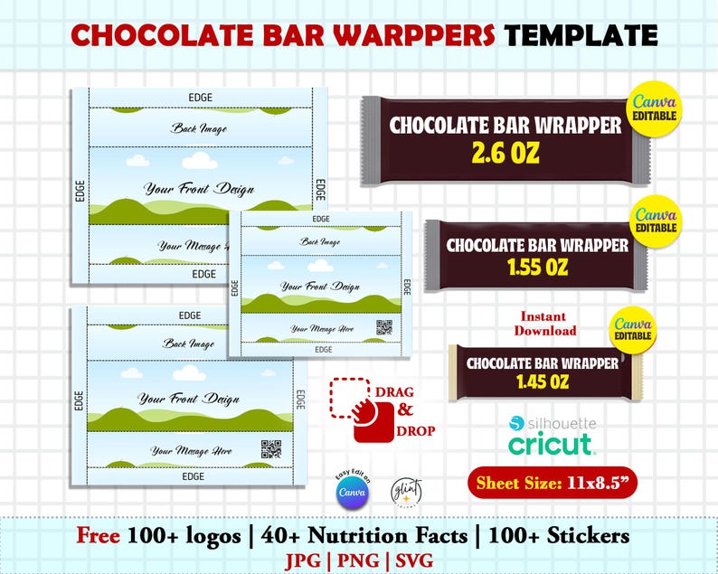 Chocolate Bar Wrapper Template Bundle: Canva Label, Party Favors ...