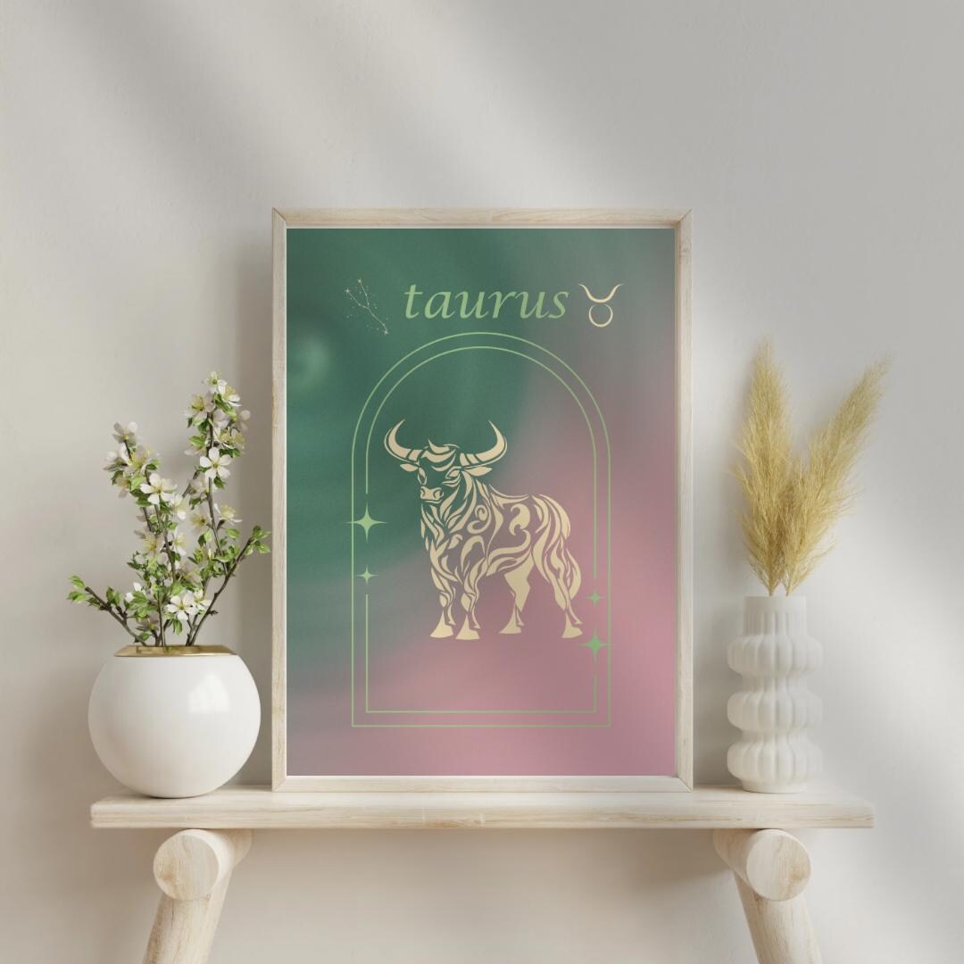 Taurus Zodiac Astrology Poster, Aquarius Astrology Art, Mystic Graphic ...