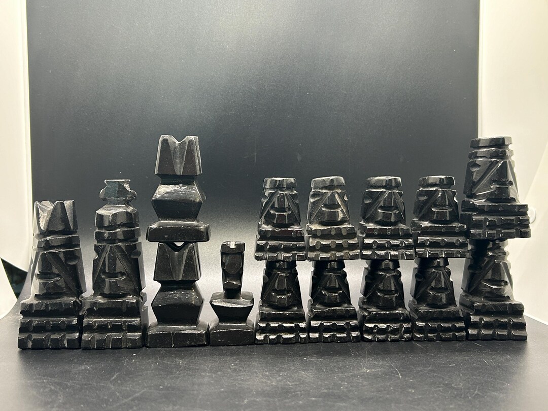 Set of 31 Aztec Marble Chess Pieces Pink and Black - Etsy