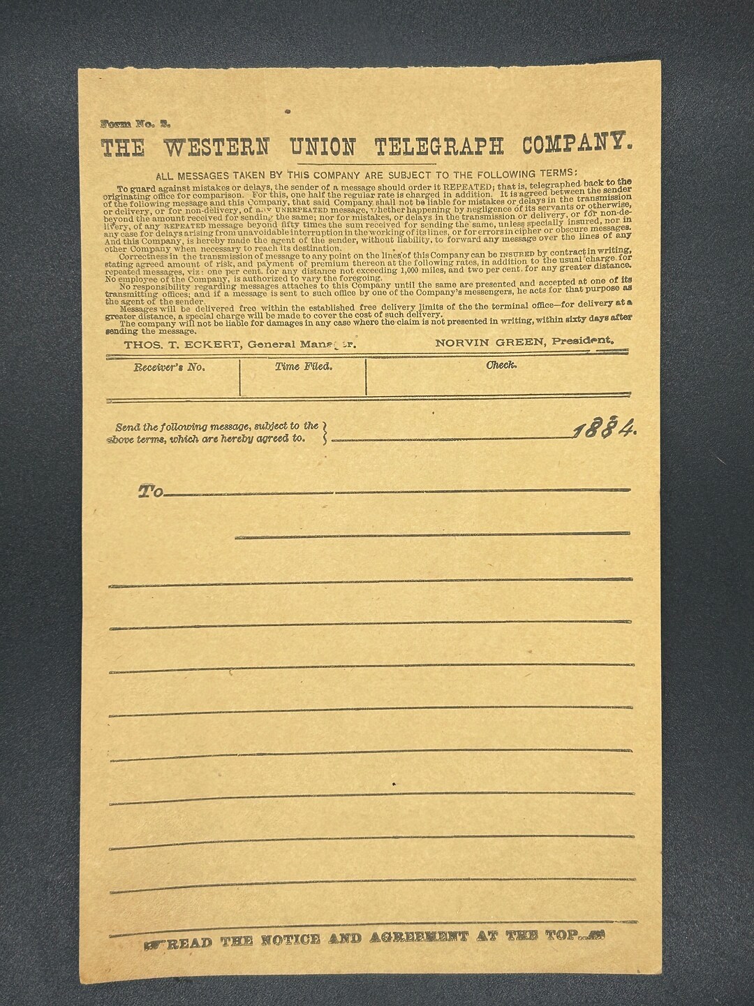 RARE Western Union Telegraph Co Blank Form 1884, Form #2, - Etsy