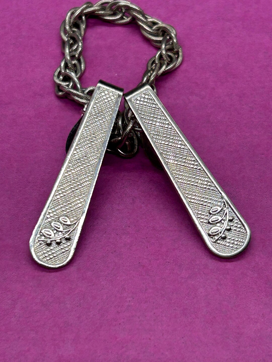 Vintage Silver Tone Chain Sweater Guard Clips - Etsy