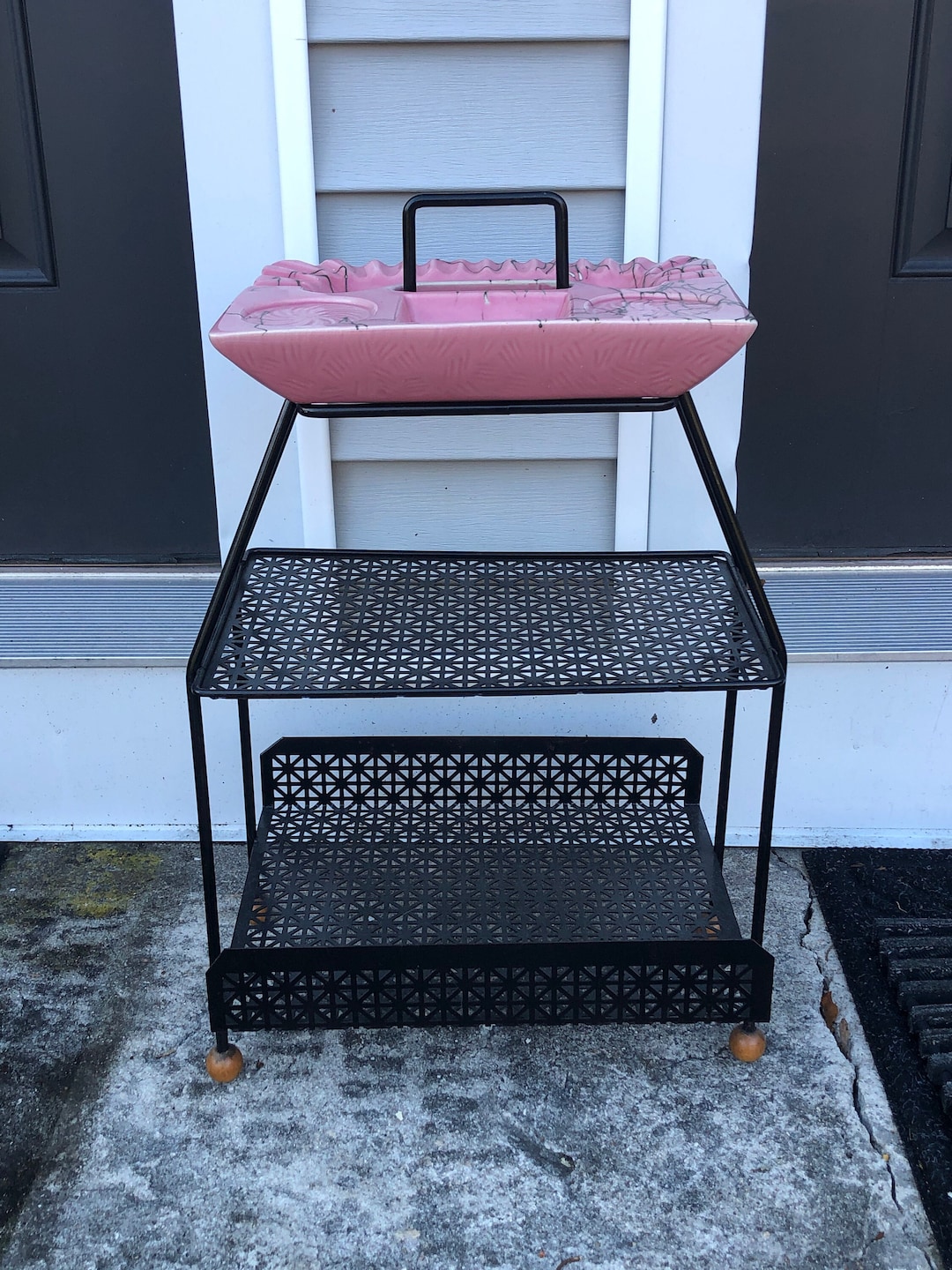 Mid Century Modern Metal 2 Tier Perforated Magazine Rack With Ceramic ...