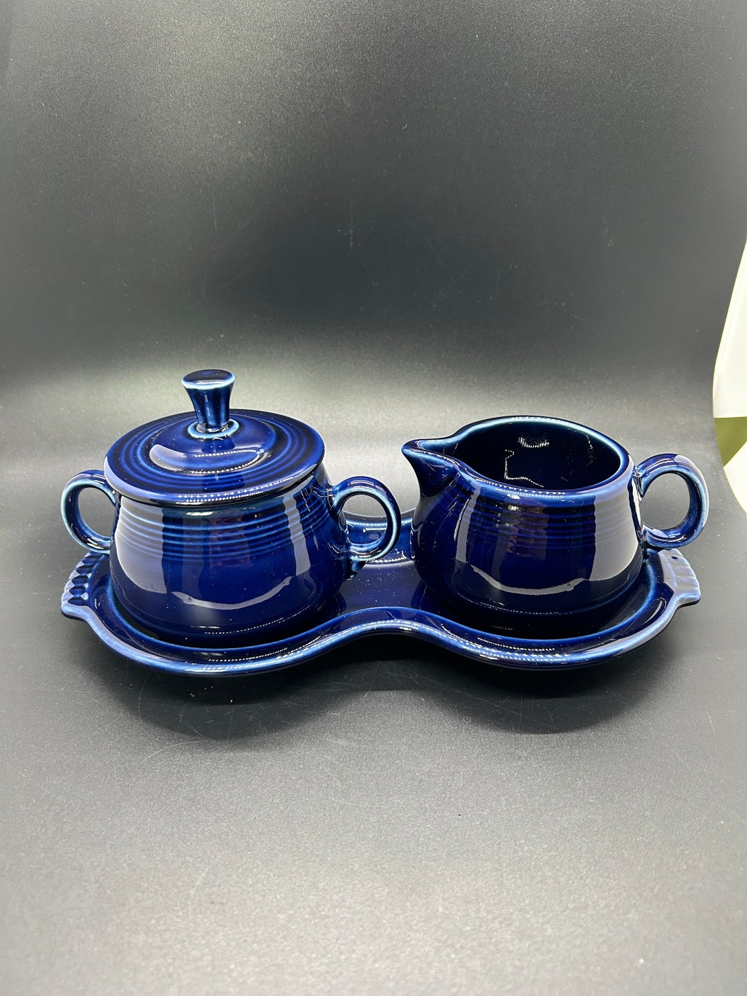 Vintage Fiestaware Cobalt Blue Sugar and Cream Tray Set Fiesta ...