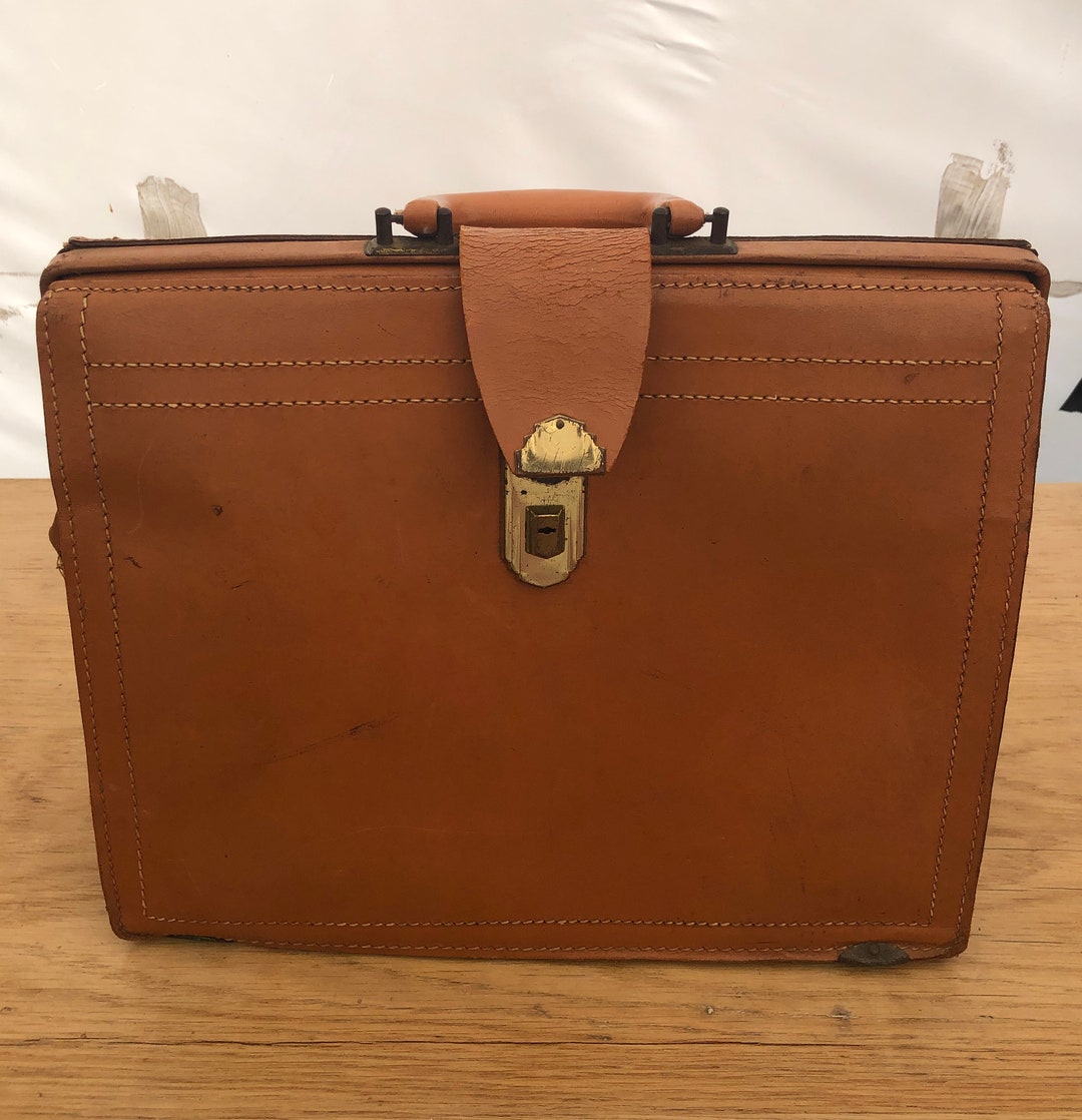 Vintage Unisex Briefcase Rexbilt Split Cowhide British Tan Accordian ...