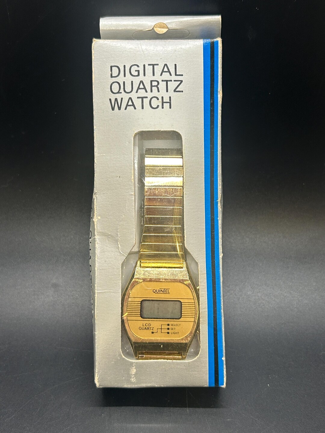 New in Box, Gold Tone, LCD Digital, Quartz, Watch, by Quintel ,made in ...