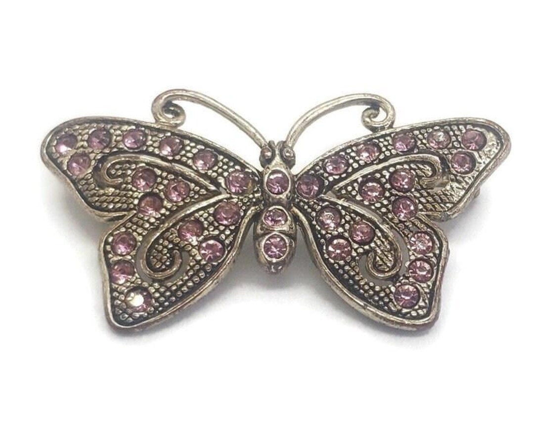 Vintage Pink Crystal Butterfly Brooch Pin - Etsy