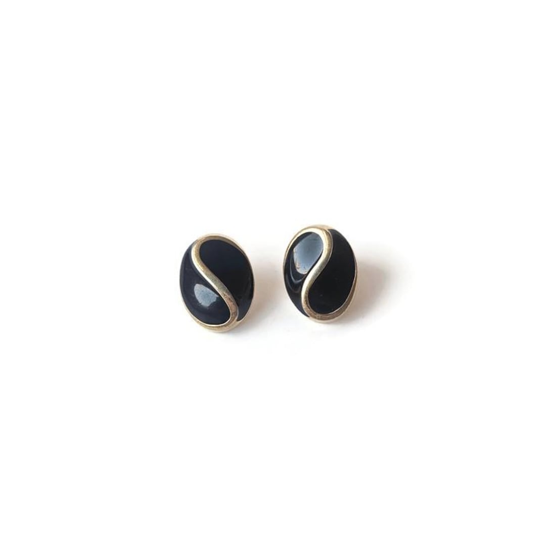 Vintage NAPIER Soft French Curve Gold Edged Black Enamel Craft Earrings ...