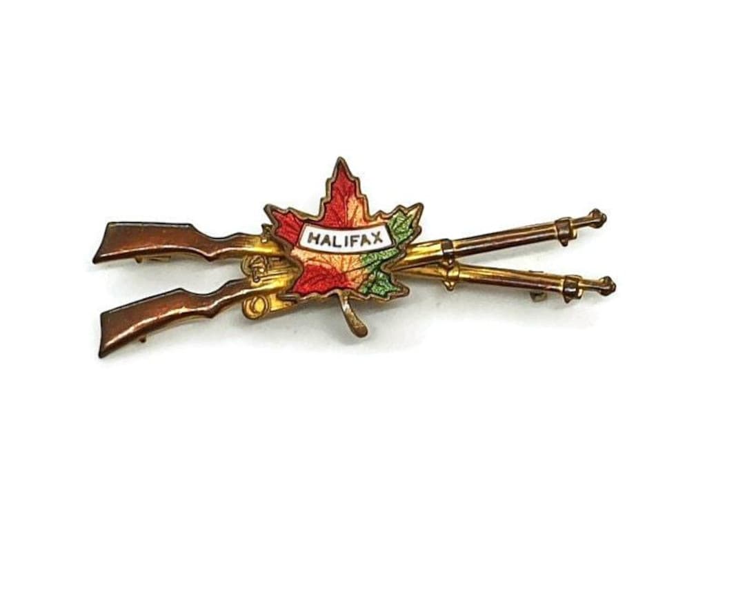 Vintage Halifax Souvenir Crossed Musket Guns & Canadian Leaf Enamel Pin ...