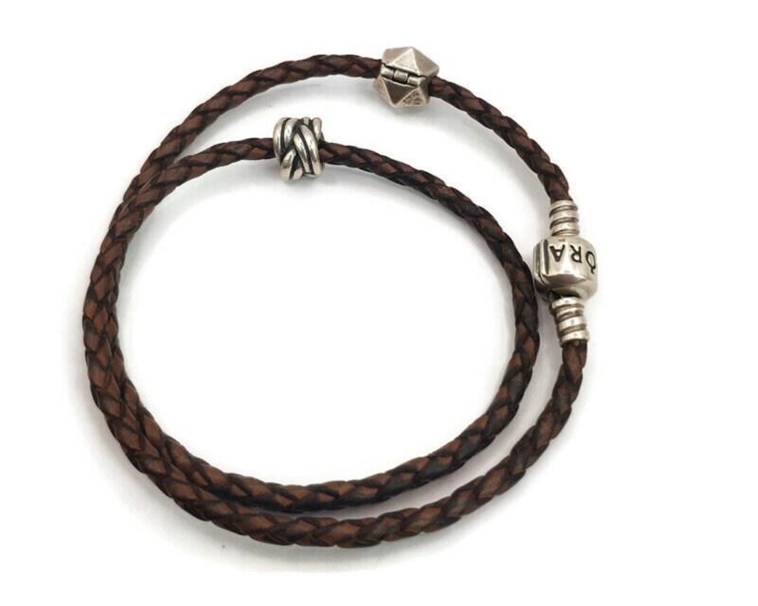Official PANDORA Moments Brown Leather Double Braided Sterling Silver ...