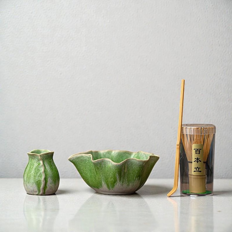 Handmade Petal-rim Matcha Bowl Set, Sakura Gradient Ceramic Chawan, 4 ...