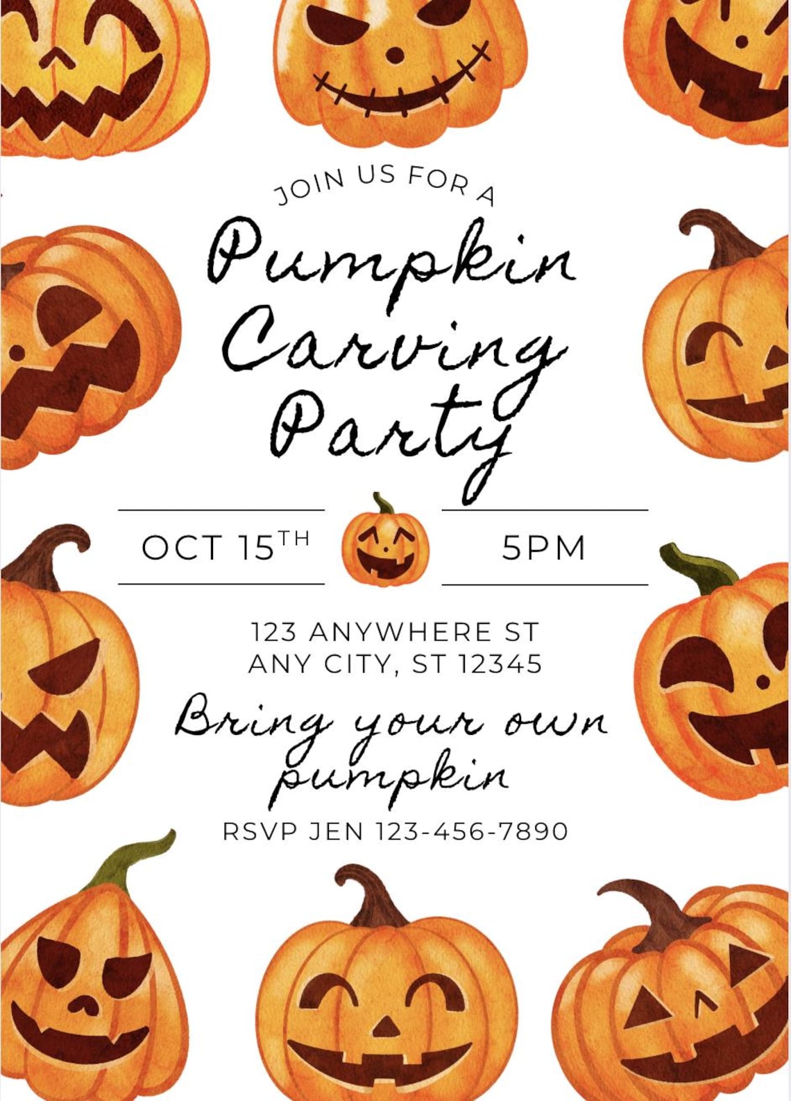 Pumpkin Carving Party Invitation | Fall Halloween Invite | Editable ...