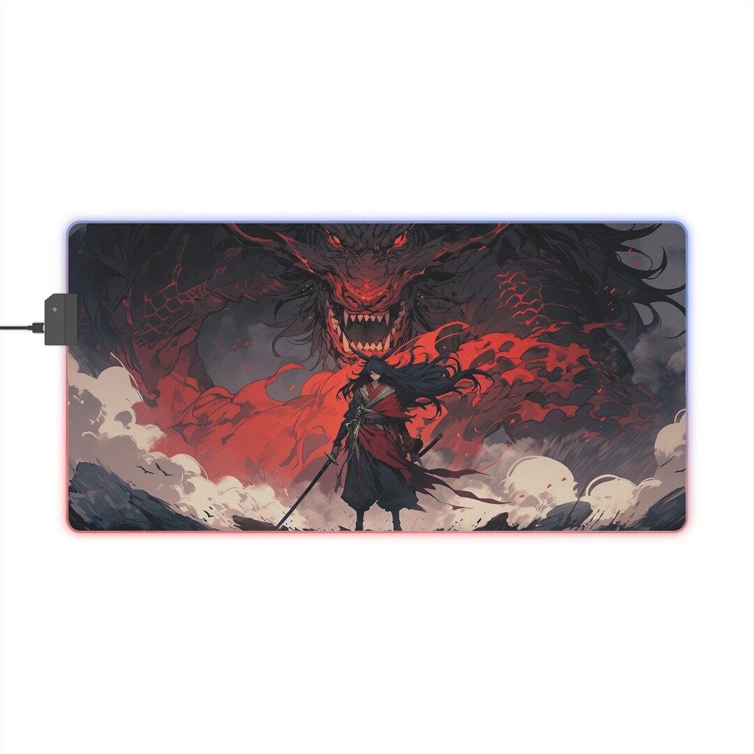 Anime Gaming Mouse Pad, Red Dragon LED Mouse Mat, Fantasy Desk ...