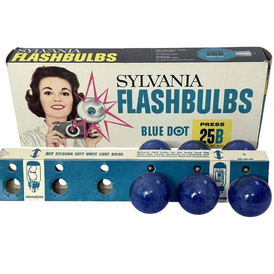 Vintage Lot of 6 SYLVANIA Blue Dot Flash Bulbs Press 25B Flashbulbs for ...