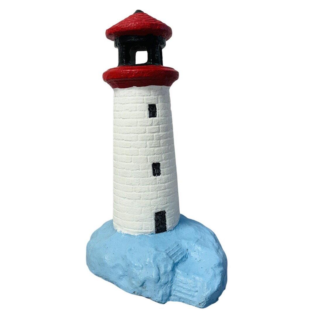 Vintage Hand Painted Concrete Lighthouse Outdoor Statue Lawn Decoration ...