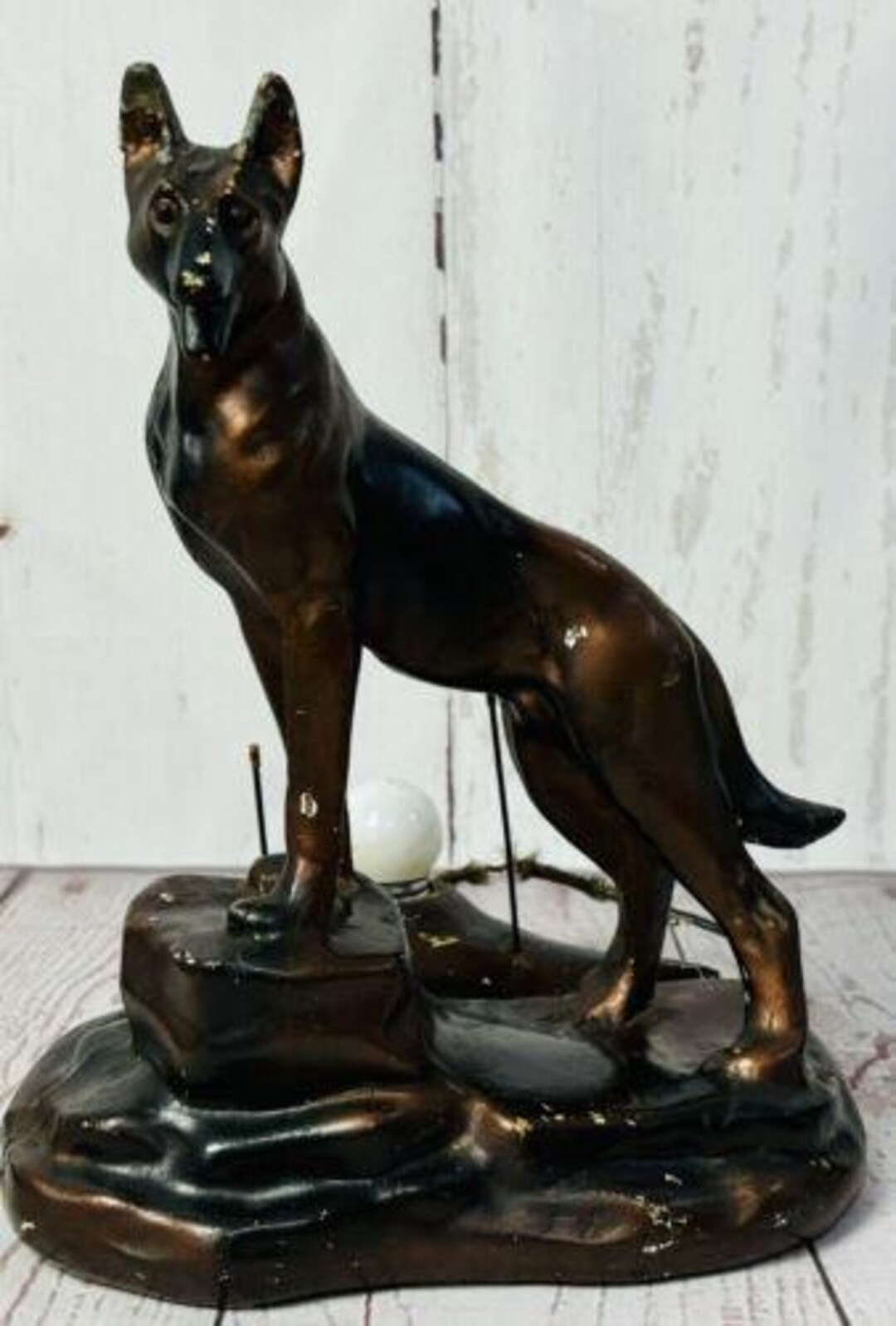 Art Deco Chalkware German Shepherd Dog Lamp Rin Tin Tin Style ...