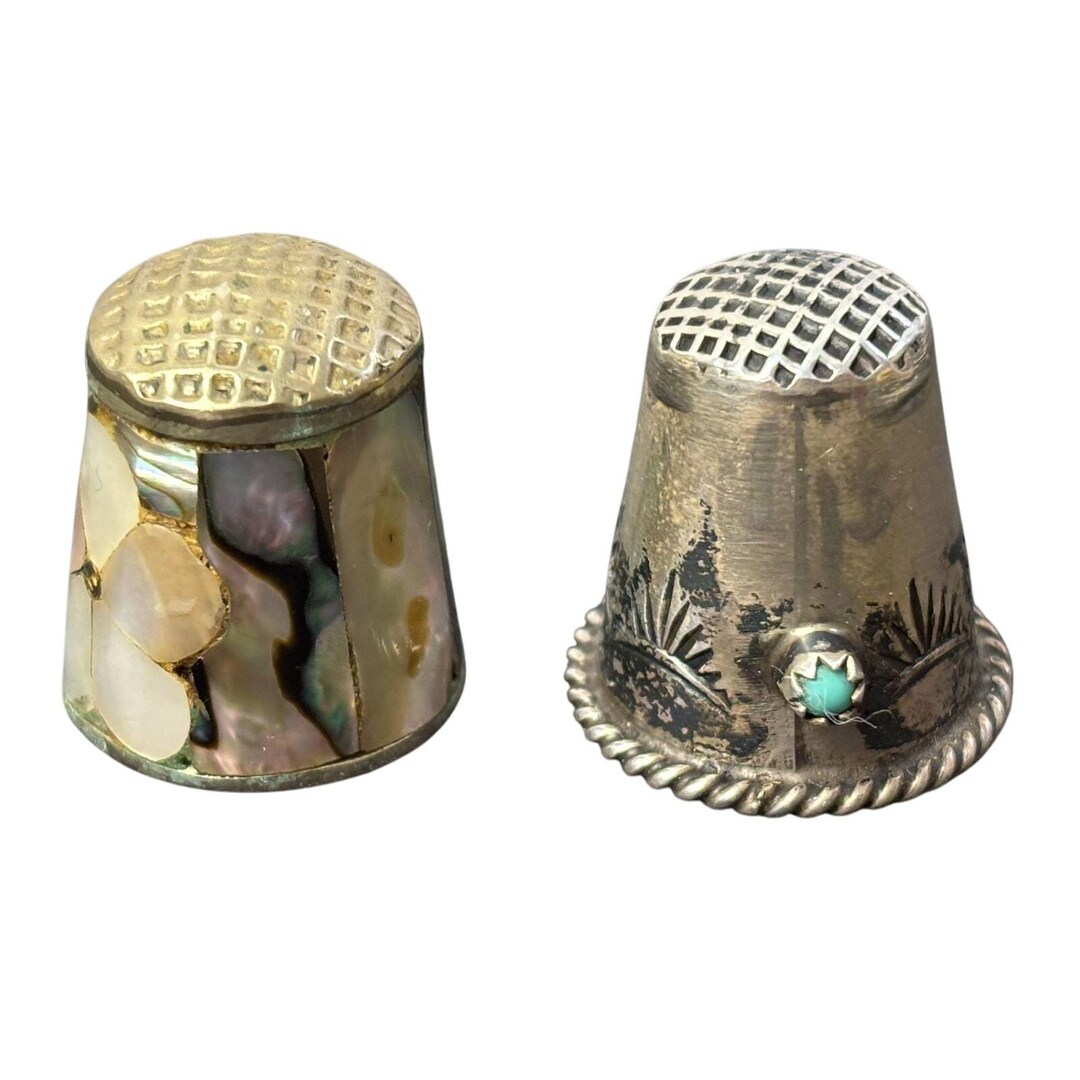 Vintage Navajo Sterling Silver & Abalone Thimbles – Turquoise Accent ...