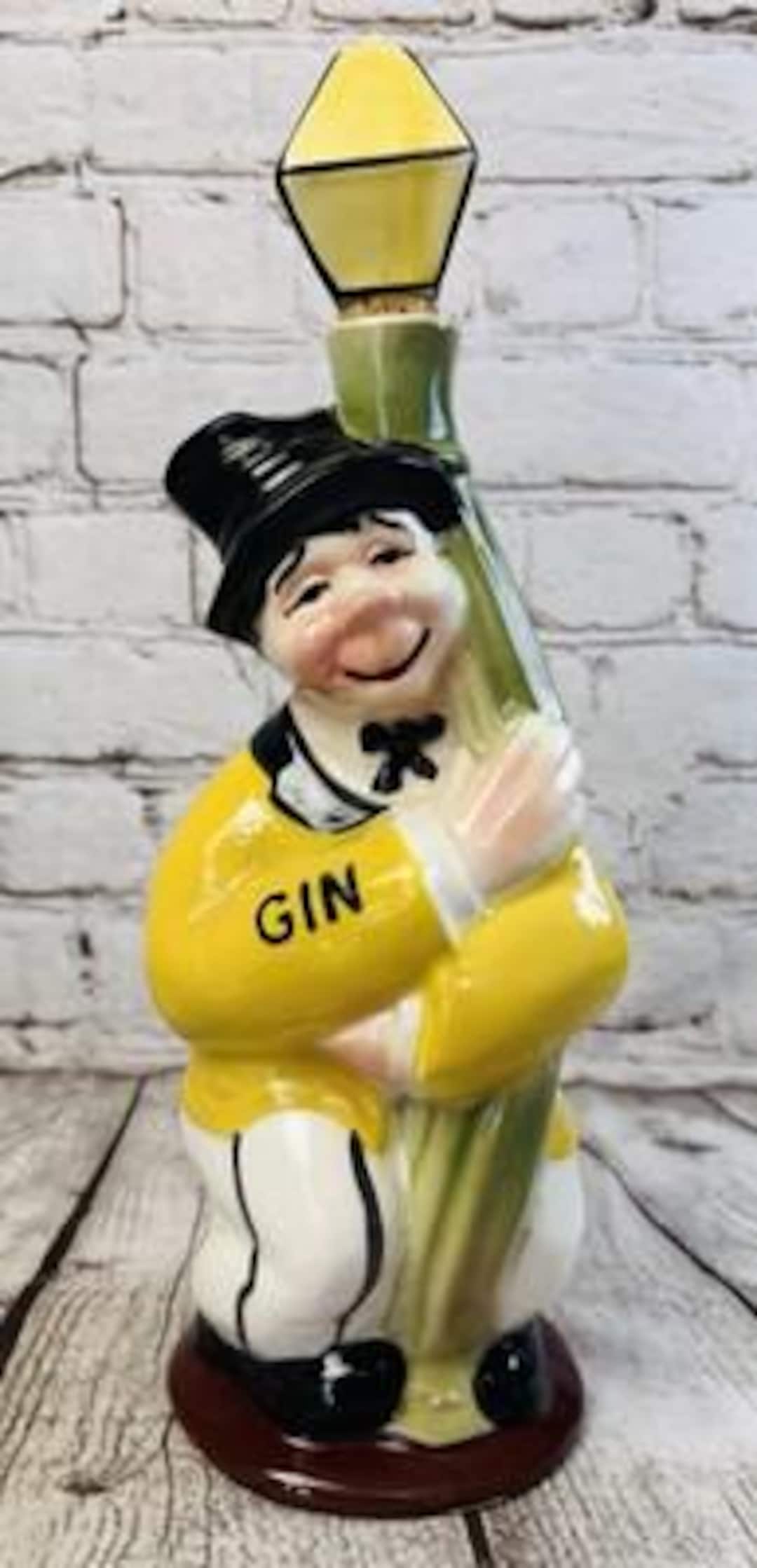 Vintage Gin Drunk Man Decanter Yellow Coat 13” Ceramic Barware W ...