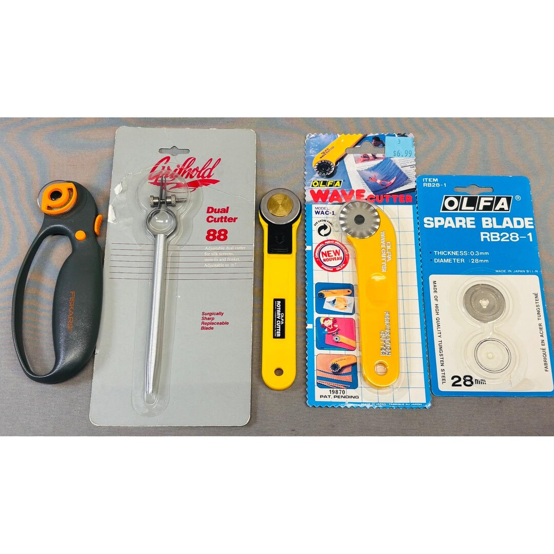Vintage Sewing Quilting Cutting Tools Lot Fiskars Grifhold Olfa Cutters ...