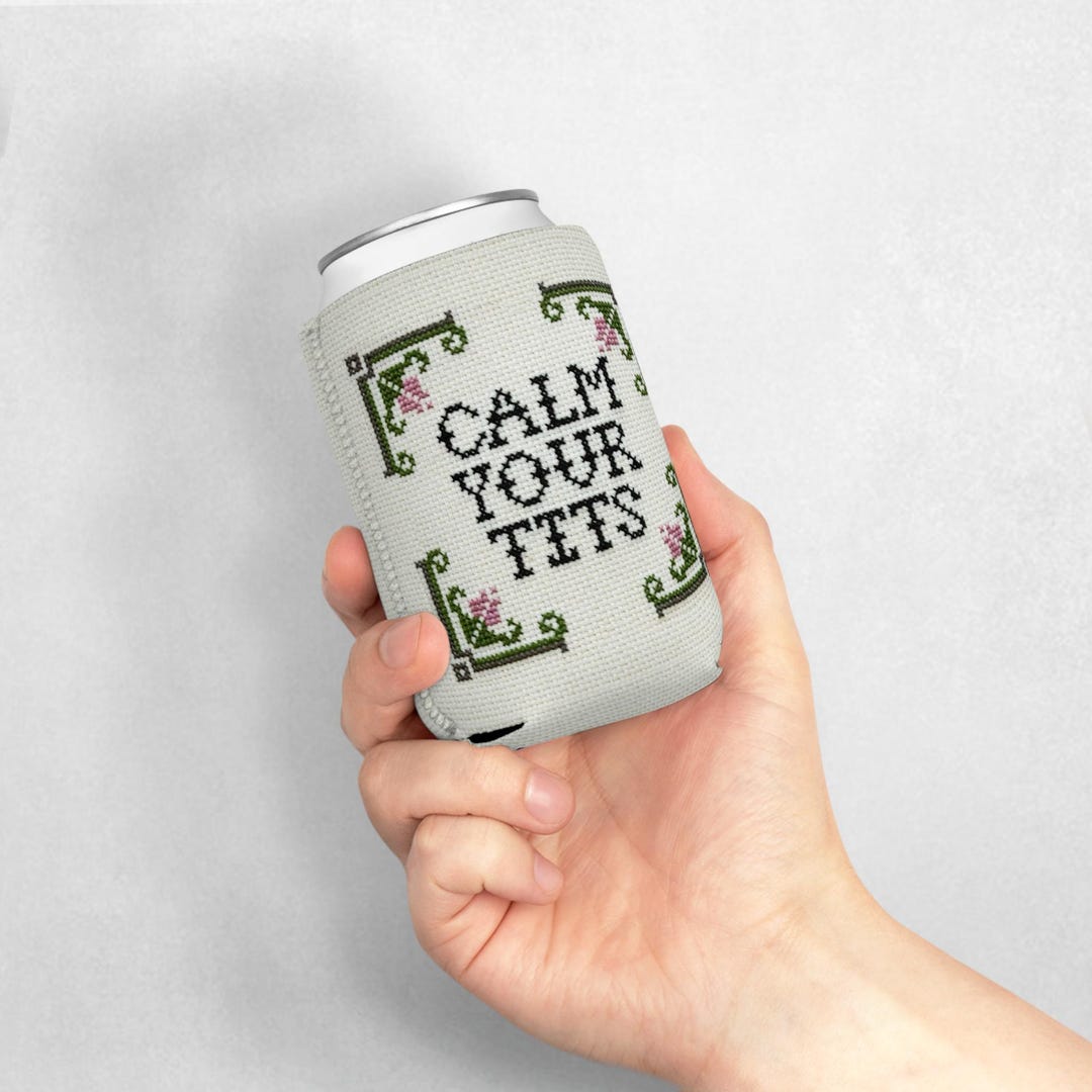 Funny Cross Stitch Calm Your Tits Can Cooler, Sarcastic Beverage Holder ...