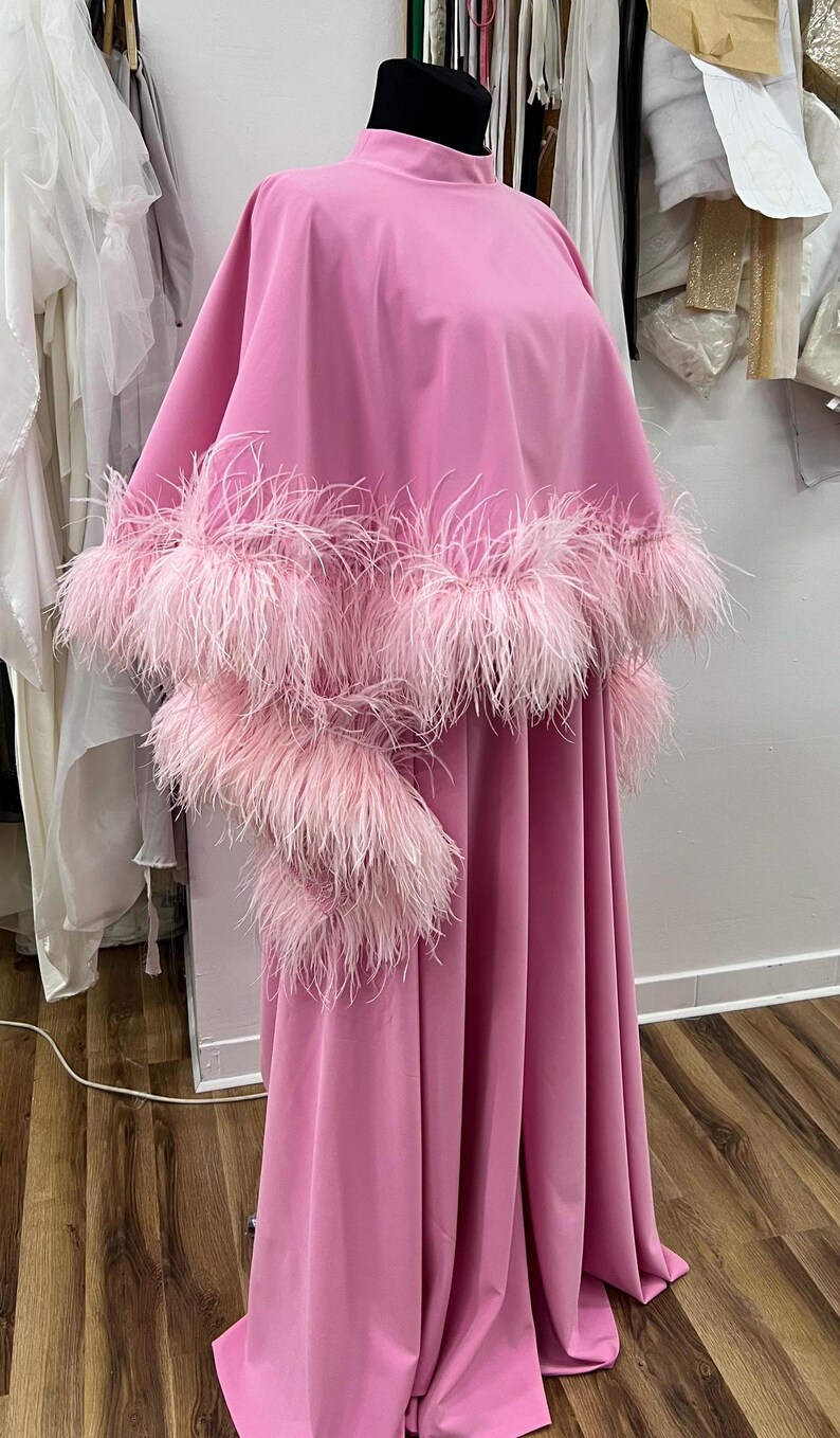 Pre-order | 1930s Old Hollywood Feather Trim Cape & Wide-leg Pants - Etsy