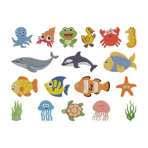 Cute Smiley Sea Animals Bundle Embroidery Design - Ocean Animals ...