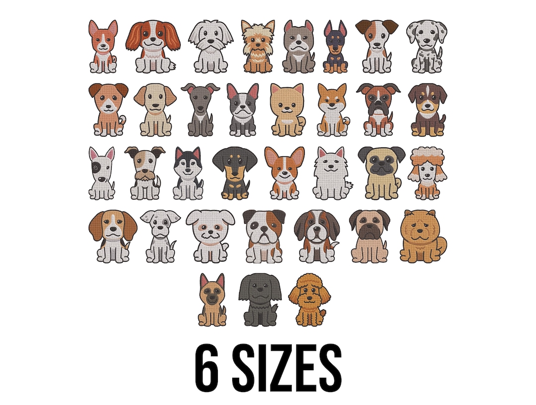Dog Bundle Embroidery Design - Cute Puppy Embroidery Design - Mini Dogs ...