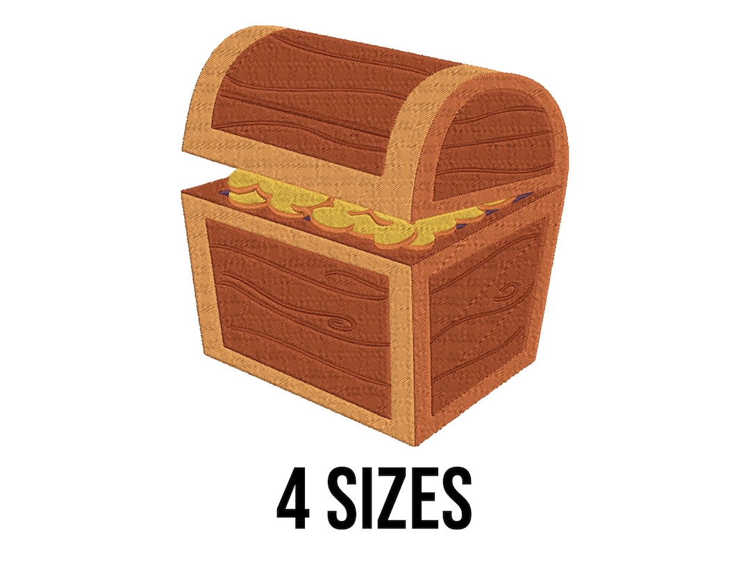 Wooden Chests With Gold Coins Embroidery Design - Gold Treasure ...
