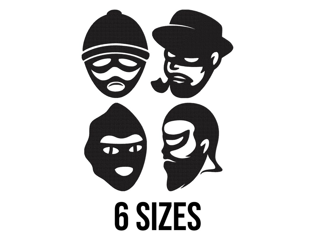 Set of Thief Embroidery Design - Bandit Mask Embroidery Design - Robber ...