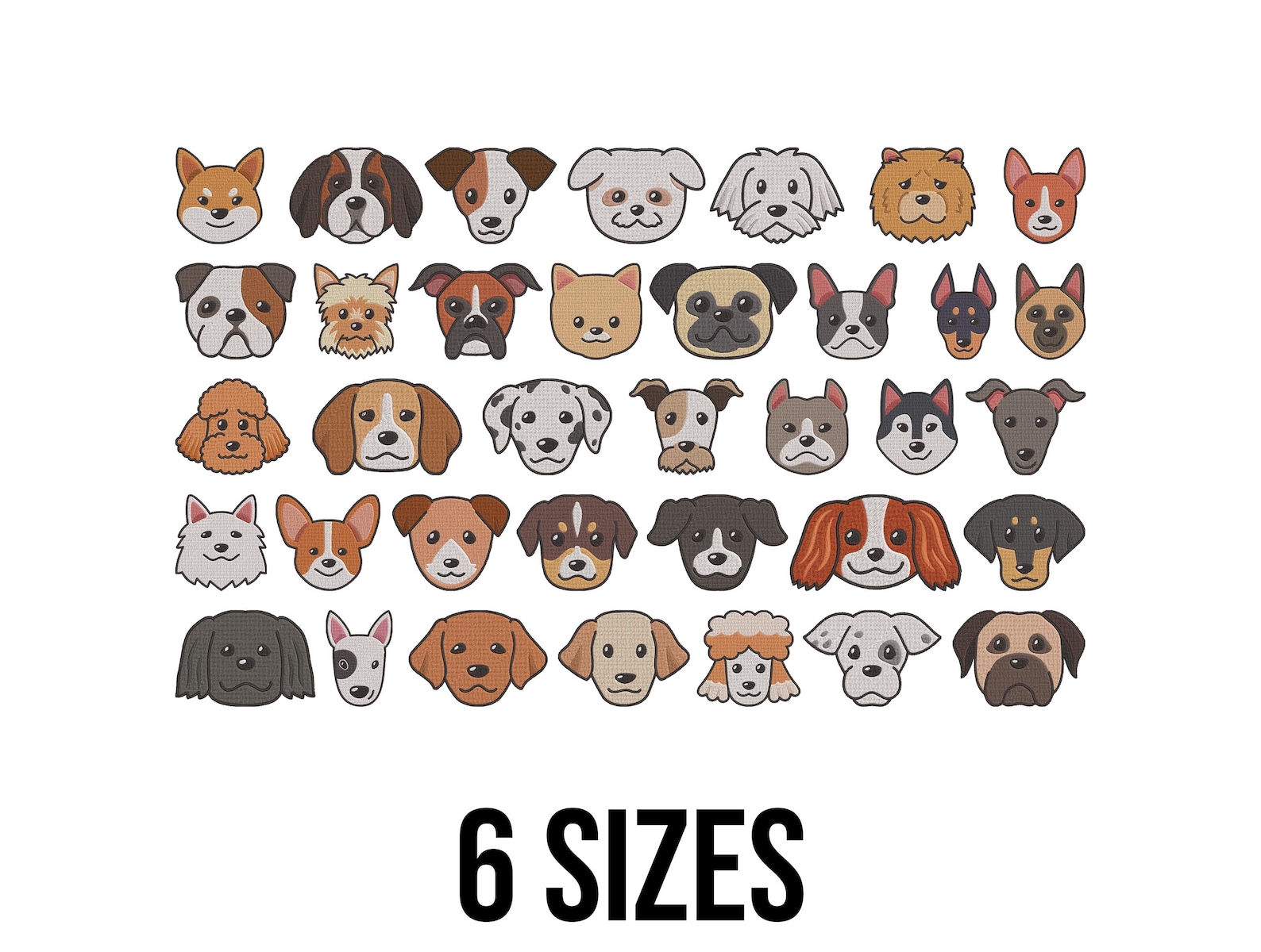Dog Head Set Embroidery Design - Cute Puppy Head Bundle Embroidery ...