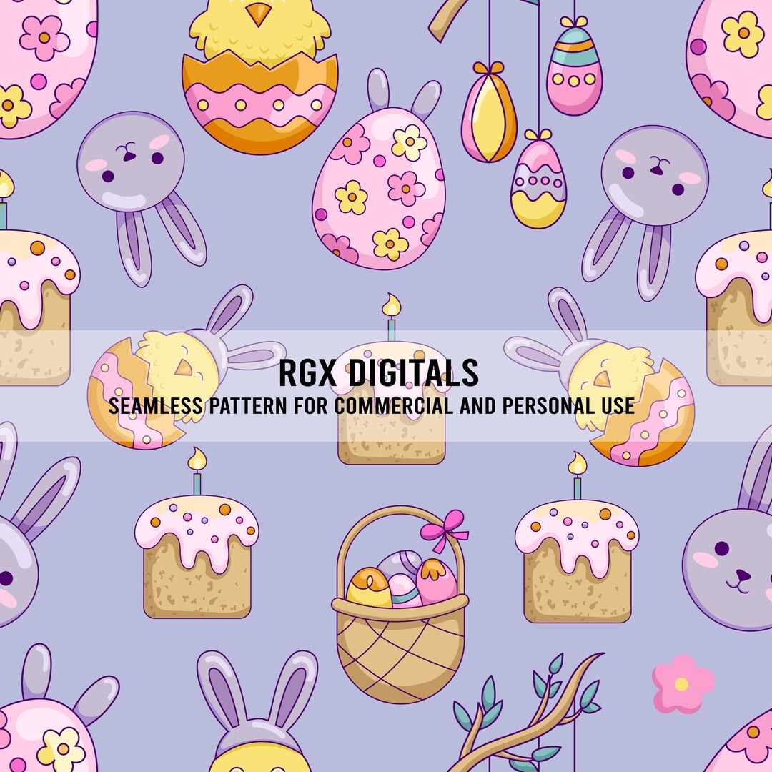 Easter Eggs and Bunnies Seamless Pattern, Spring Bunny Digital Surface ...