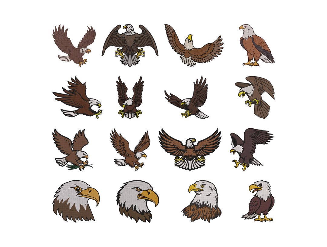 Eagle Set Embroidery Design - Bundle of Eagle Embroidery Design- Flying ...