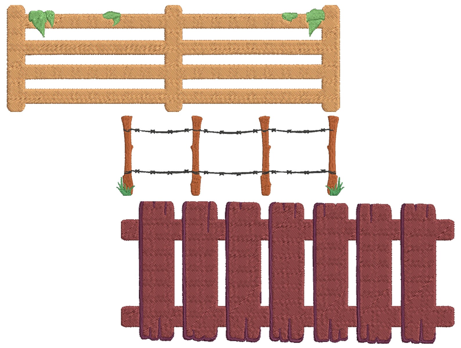 Fence Bundle Embroidery Design - Wooden Fence With Grass Embroidery ...