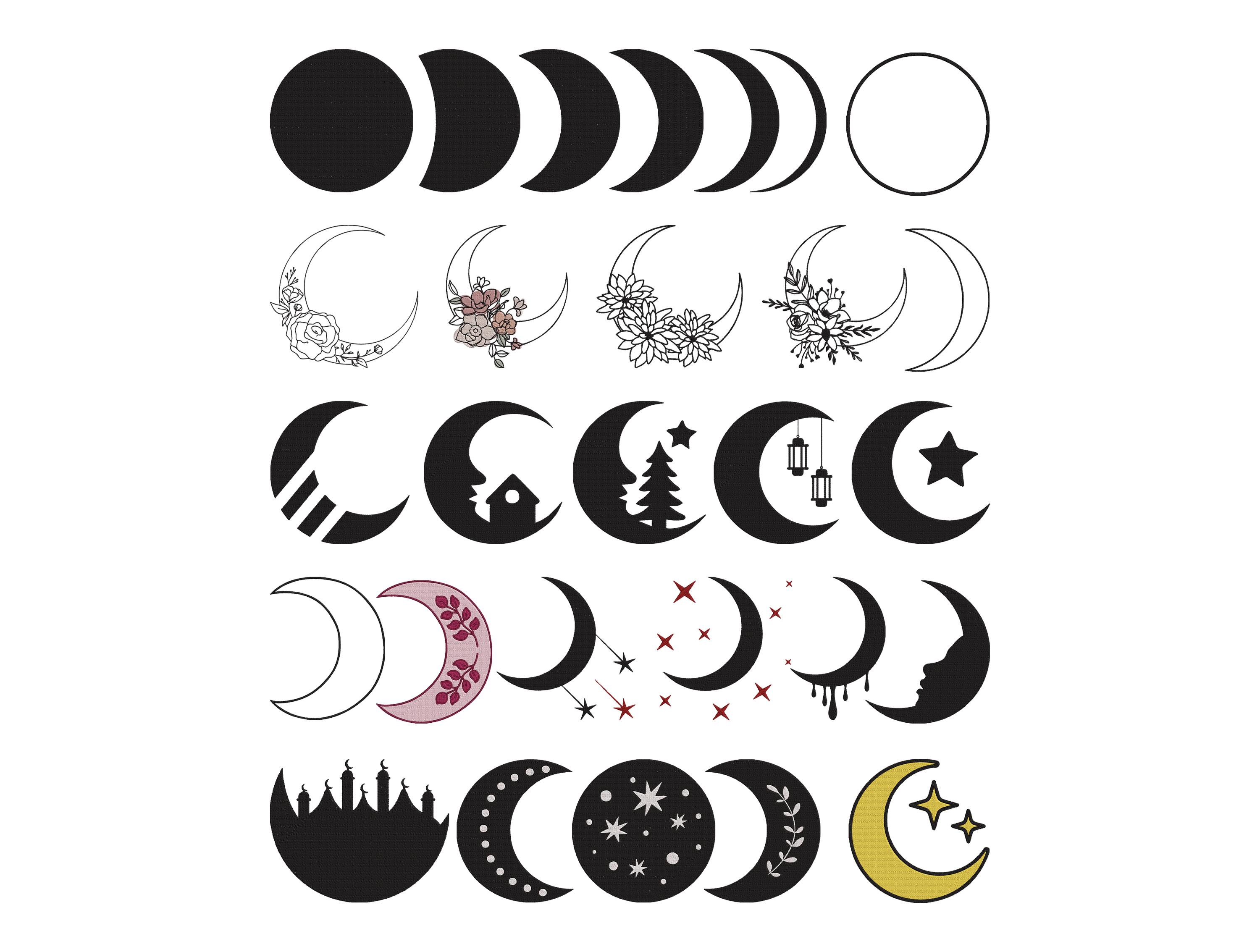 Moon Embroidery Design - Moon Phases Embroidery Design- Mystical ...