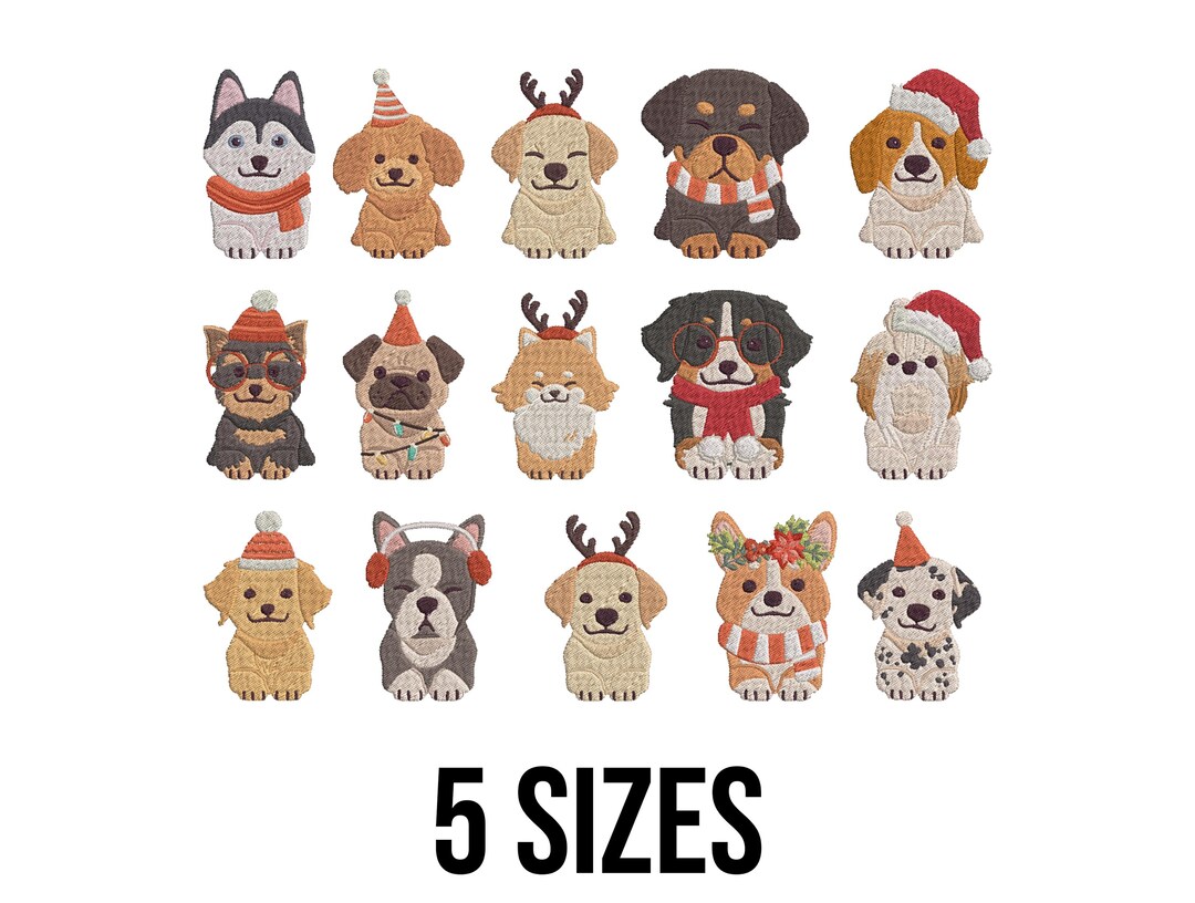 Christmas Dog Bundle Embroidery Design - Holiday Dogs With Santa Hat ...