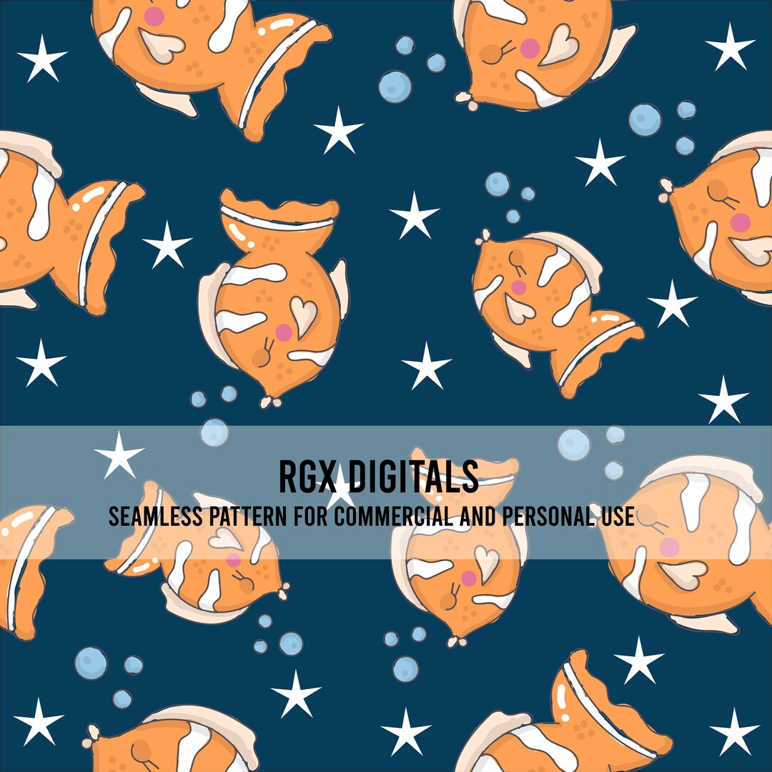 Cute Fish on Dark Seamless Repeat Pattern for Commercial Use, Kids Sea ...