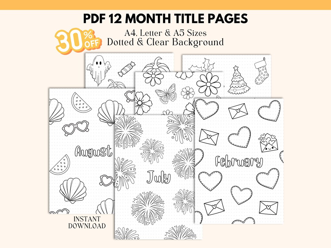 Printable Month Title Pages | Colorable Journal Inserts (PDF) - Etsy