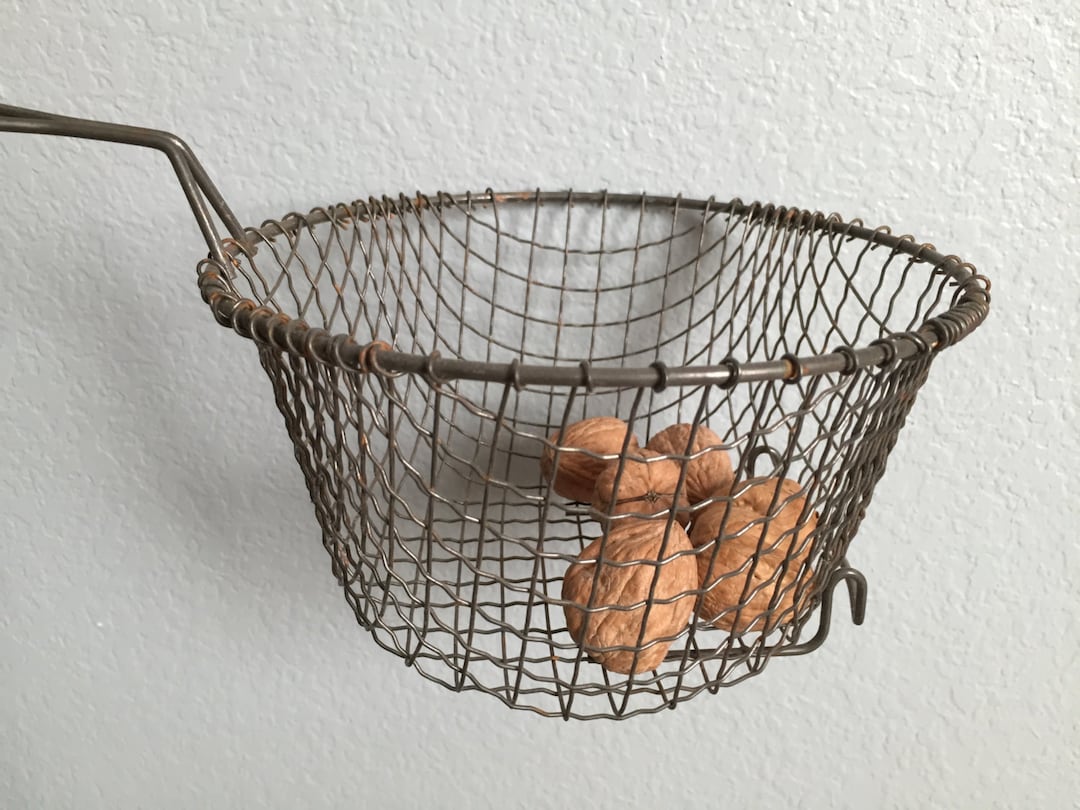 Antique Vintage Kitchen Wire Frying Basket With Handle and Table Rest ...