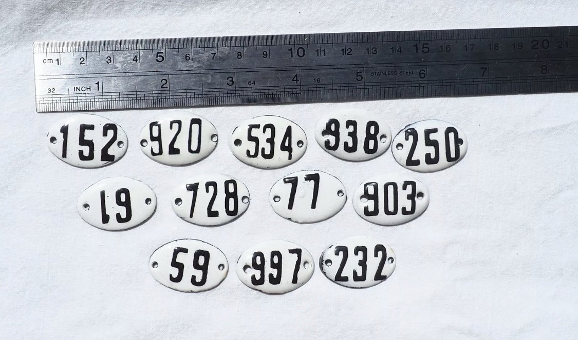 Antique Enamel Black & White Drawer Oval Number Tags. Vintage Porcelain ...