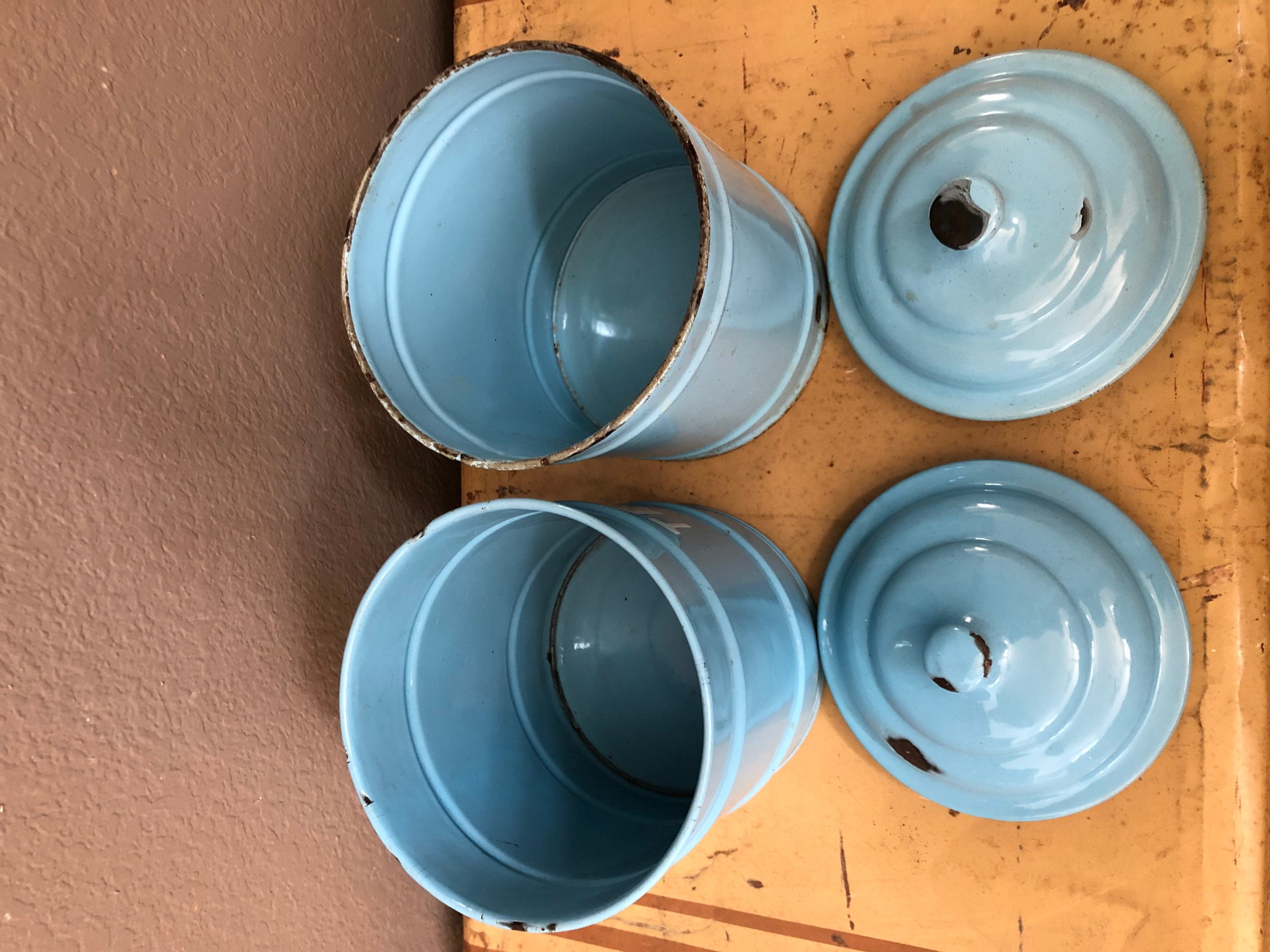 Antique Light Blue Enamelware Tea or Sugar Canister With Lid. Vintage ...