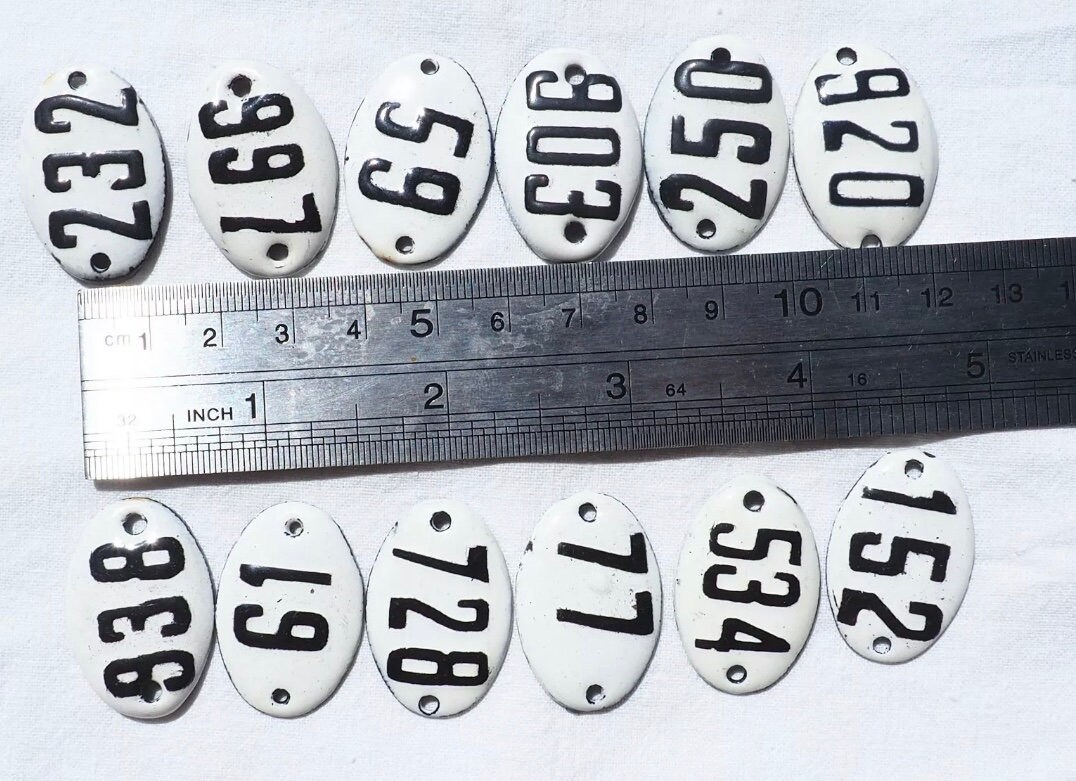 Antique Enamel Black & White Drawer Oval Number Tags. Vintage Porcelain ...
