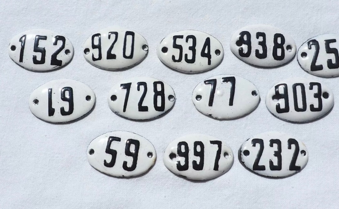 Antique Enamel Black & White Drawer Oval Number Tags. Vintage Porcelain ...