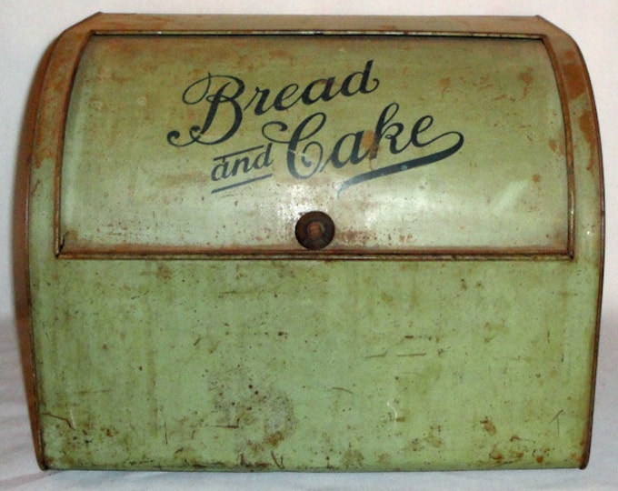 Antique Vintage and Very Rare Primitive Tin Green Storage Bread and ...