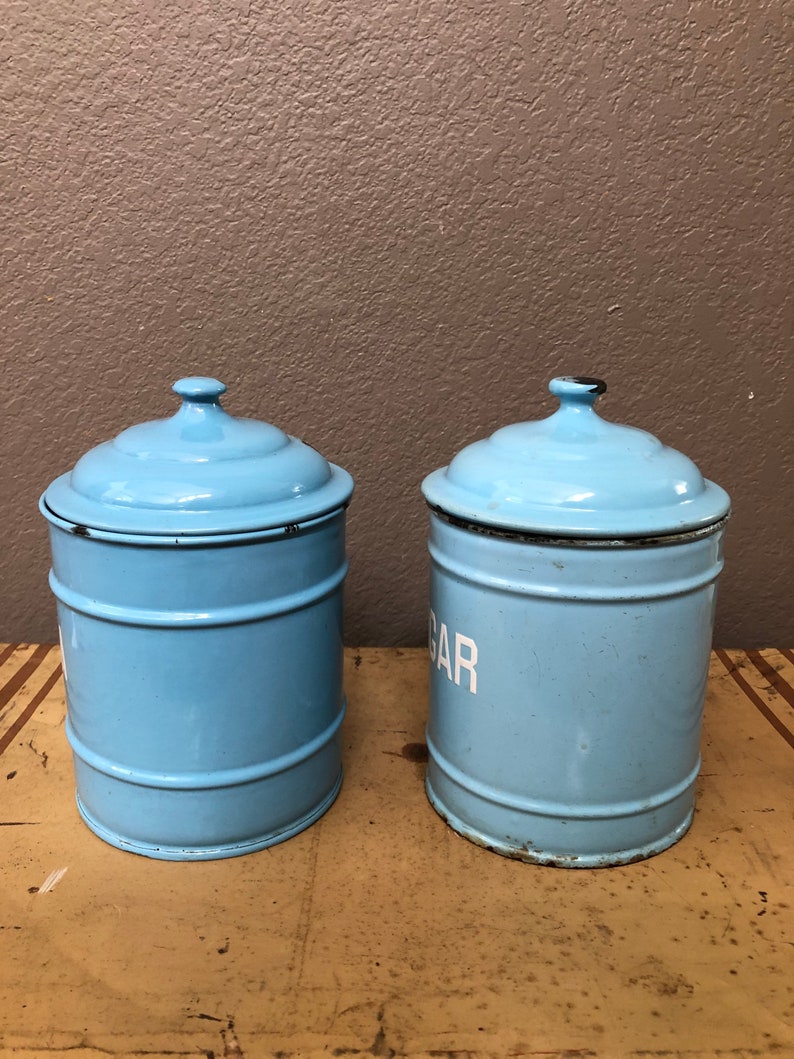 Antique Light Blue Enamelware Tea or Sugar Canister With Lid. Vintage ...