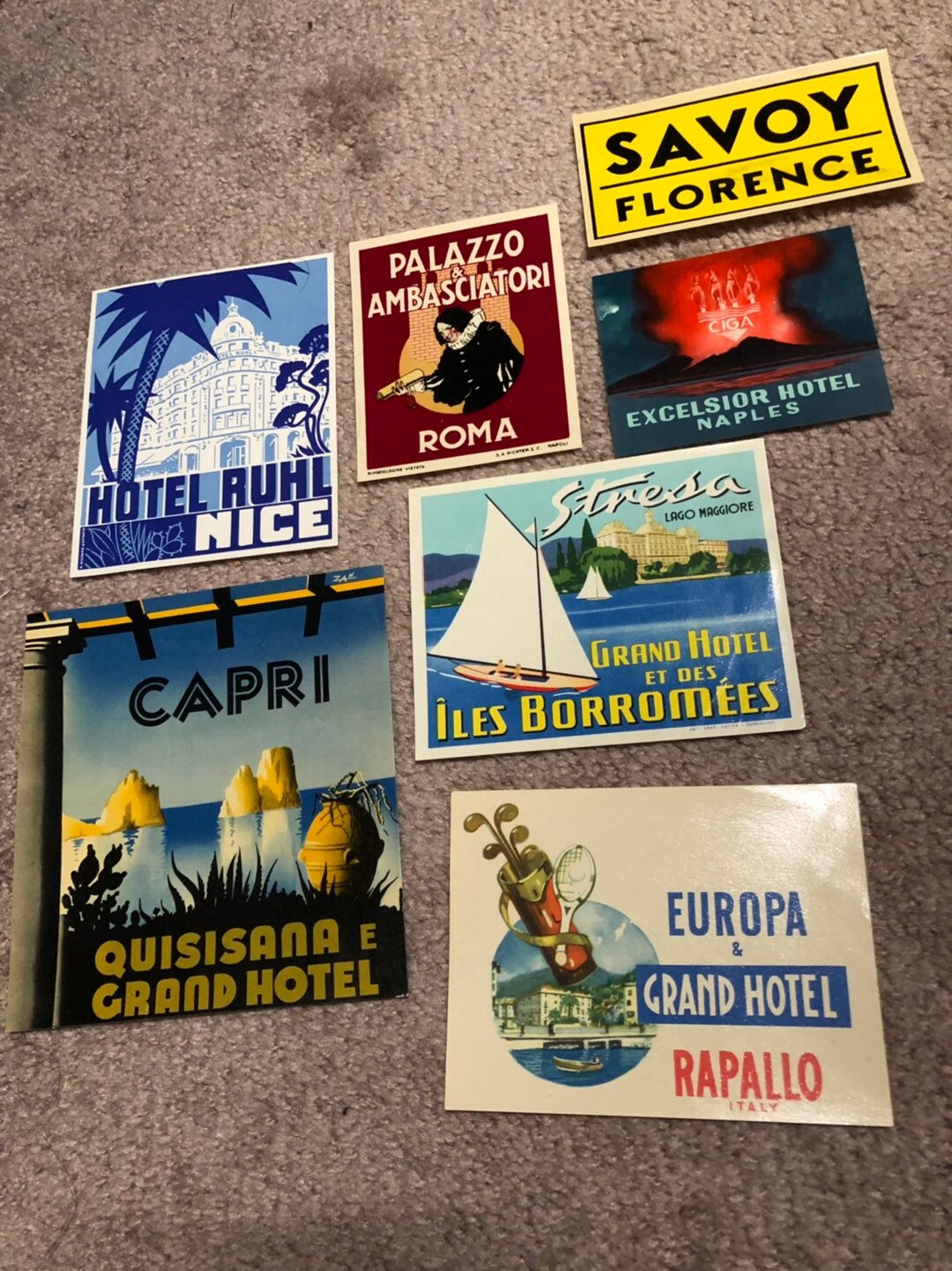 RARE Old Unused 7 European Luxury HOTEL Luggage Sticker. Vintage Decal ...