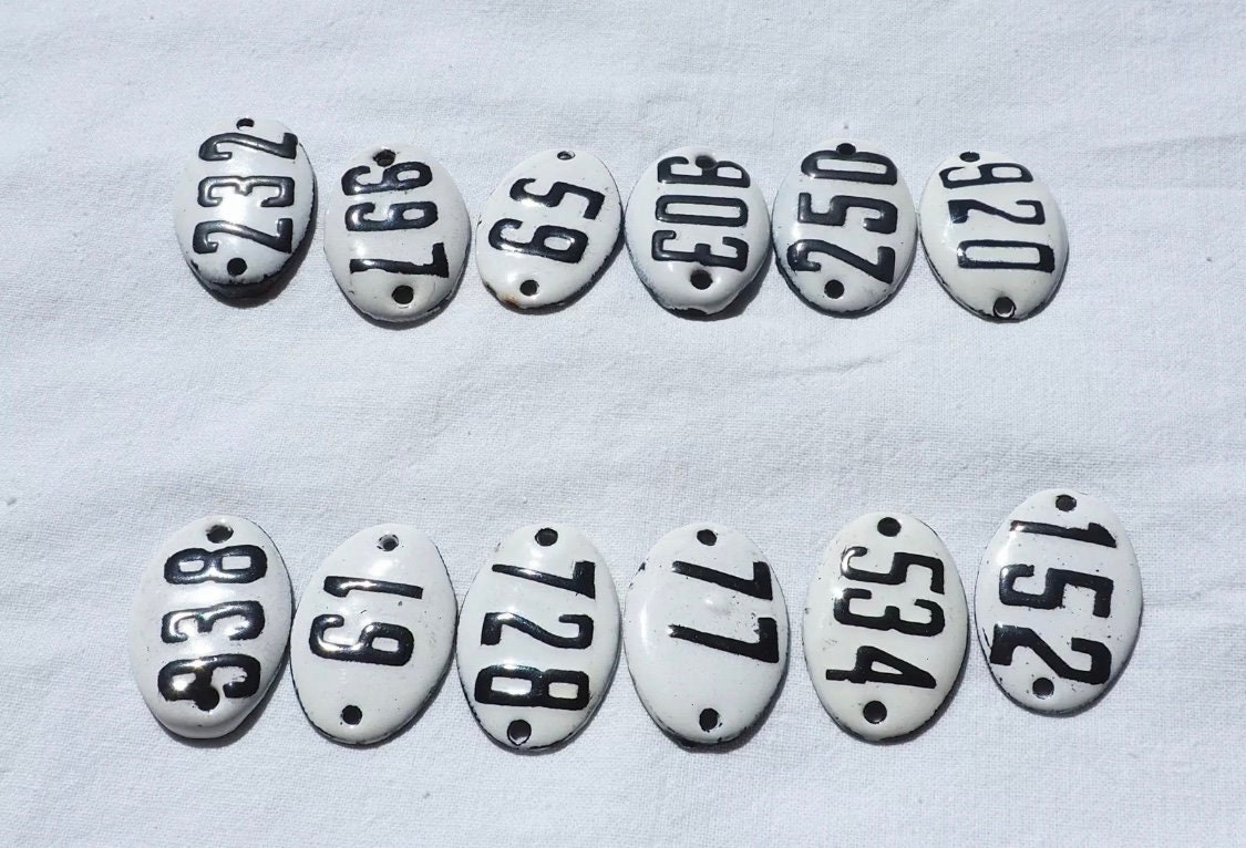 Antique Enamel Black & White Drawer Oval Number Tags. Vintage Porcelain ...