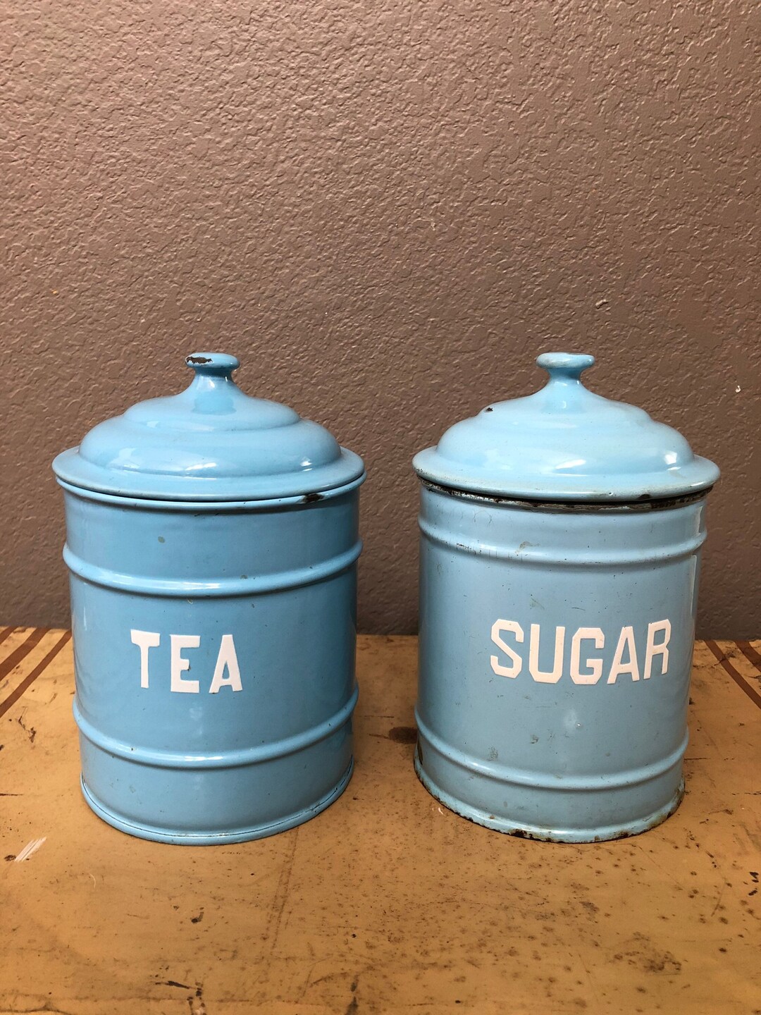 Antique Light Blue Enamelware Tea or Sugar Canister With Lid. Vintage ...
