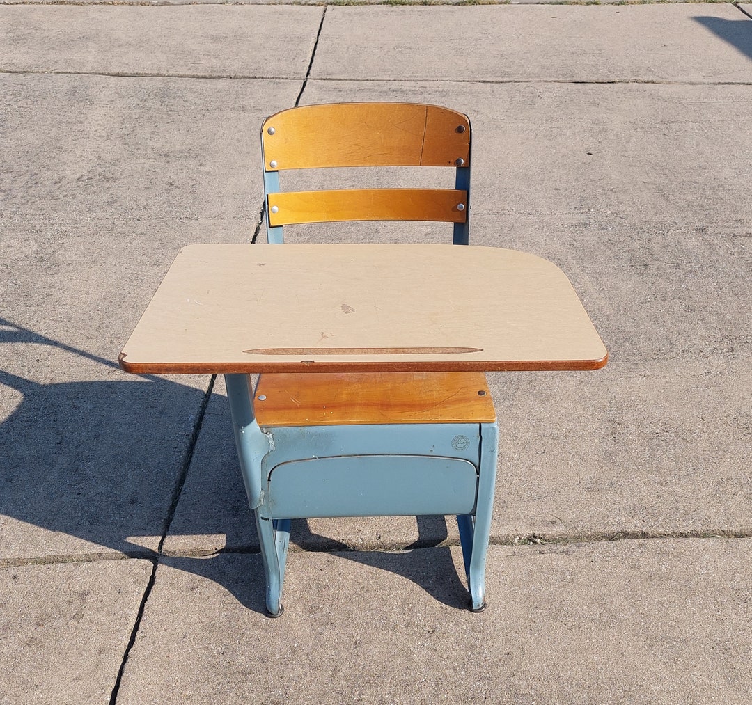 Vintage Light Blue Metal Envoy Student Desk With Chair. Retro Kids ...