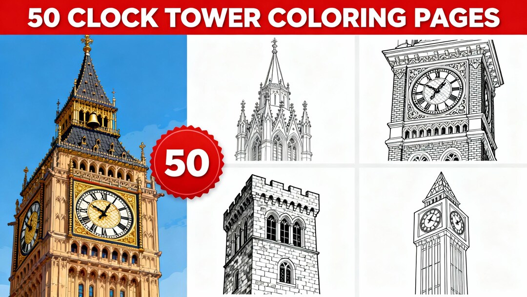 50 Clock Tower Coloring Pages - Etsy