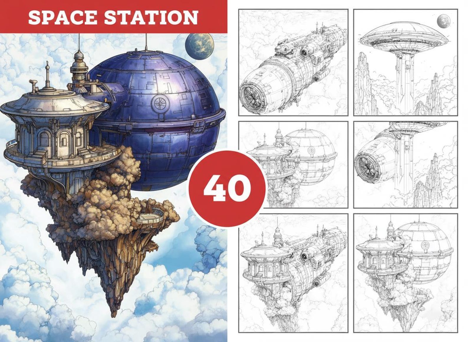 40 Space Station Coloring Pages - Digital Download PDF - Etsy