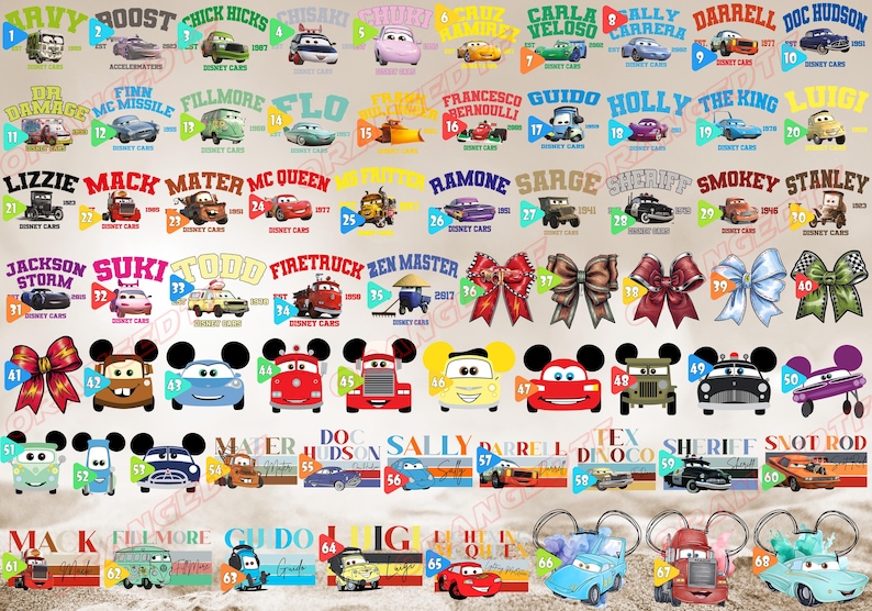 Disney Cars Dtf, Cars Flo Lizzie Dtf, Cars Dtf Transfer, Disney Cars ...